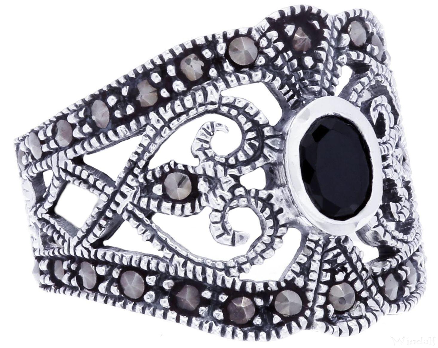 WINDALF Bohemian Damen Ring LUCIANA 16 mm Gothic Silberring Schwarzer ...