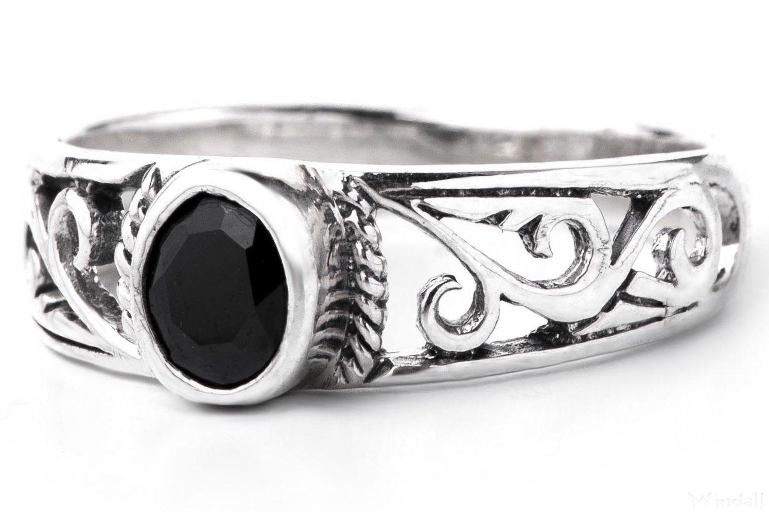 WINDALF Zarter Damen Ring ZAILA 6 mm Schwarzer Stein Silber - Ringe mit ...