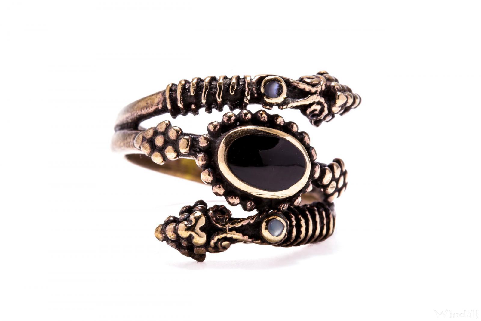 WINDALF Wikinger Ring JORMUN 19 mm VIKINGS Onyx Midgardschlange Bronze ...