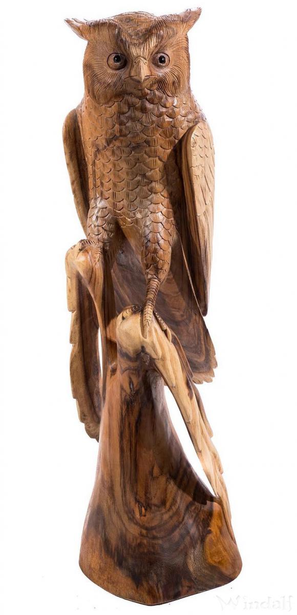 WINDALF Deko Figur Eule auf Stab ROYA 80 cm Eulen Holz Figur Handarbeit Holz - Deko Holz Figuren ...